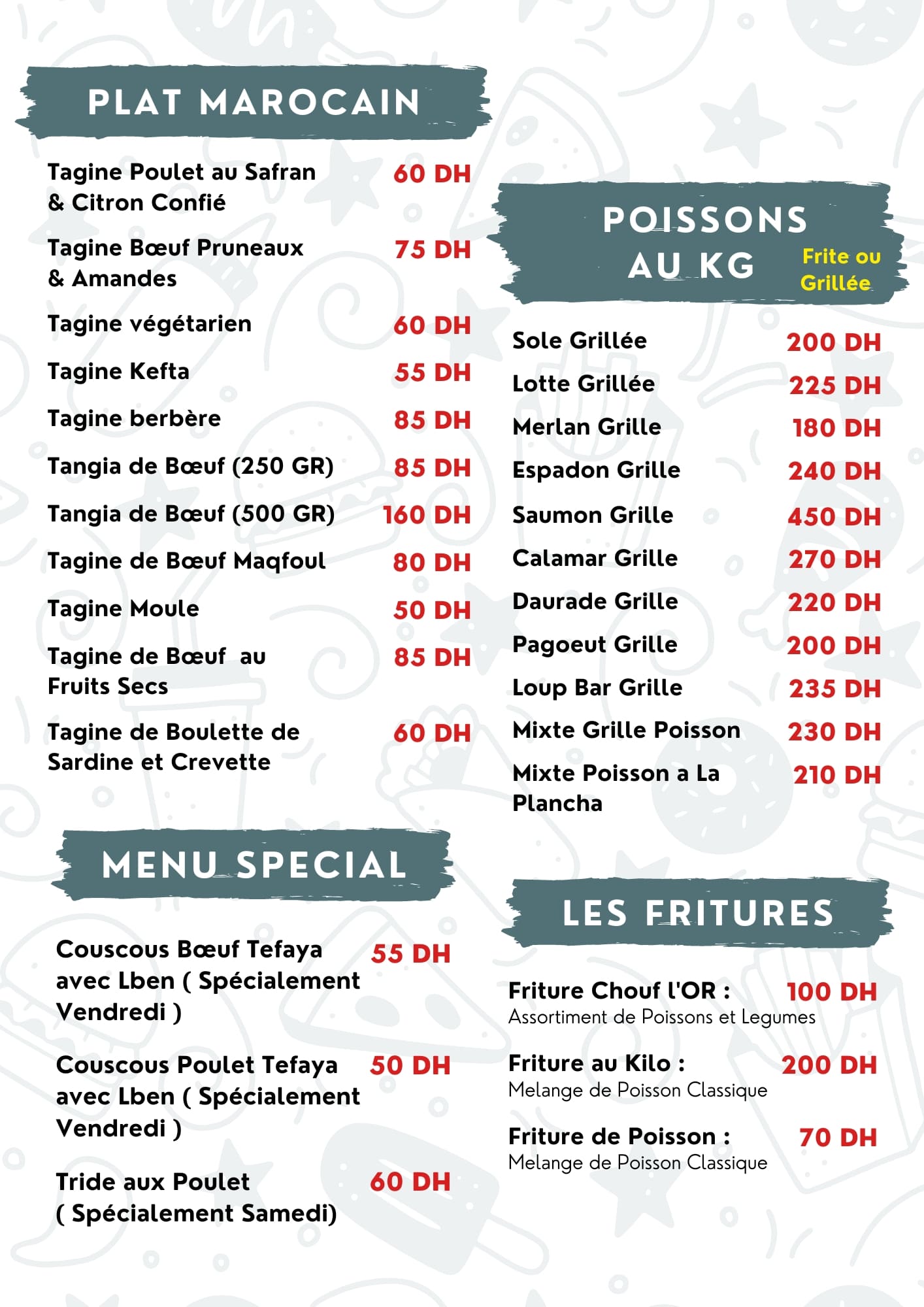 Menu Chouf L'or